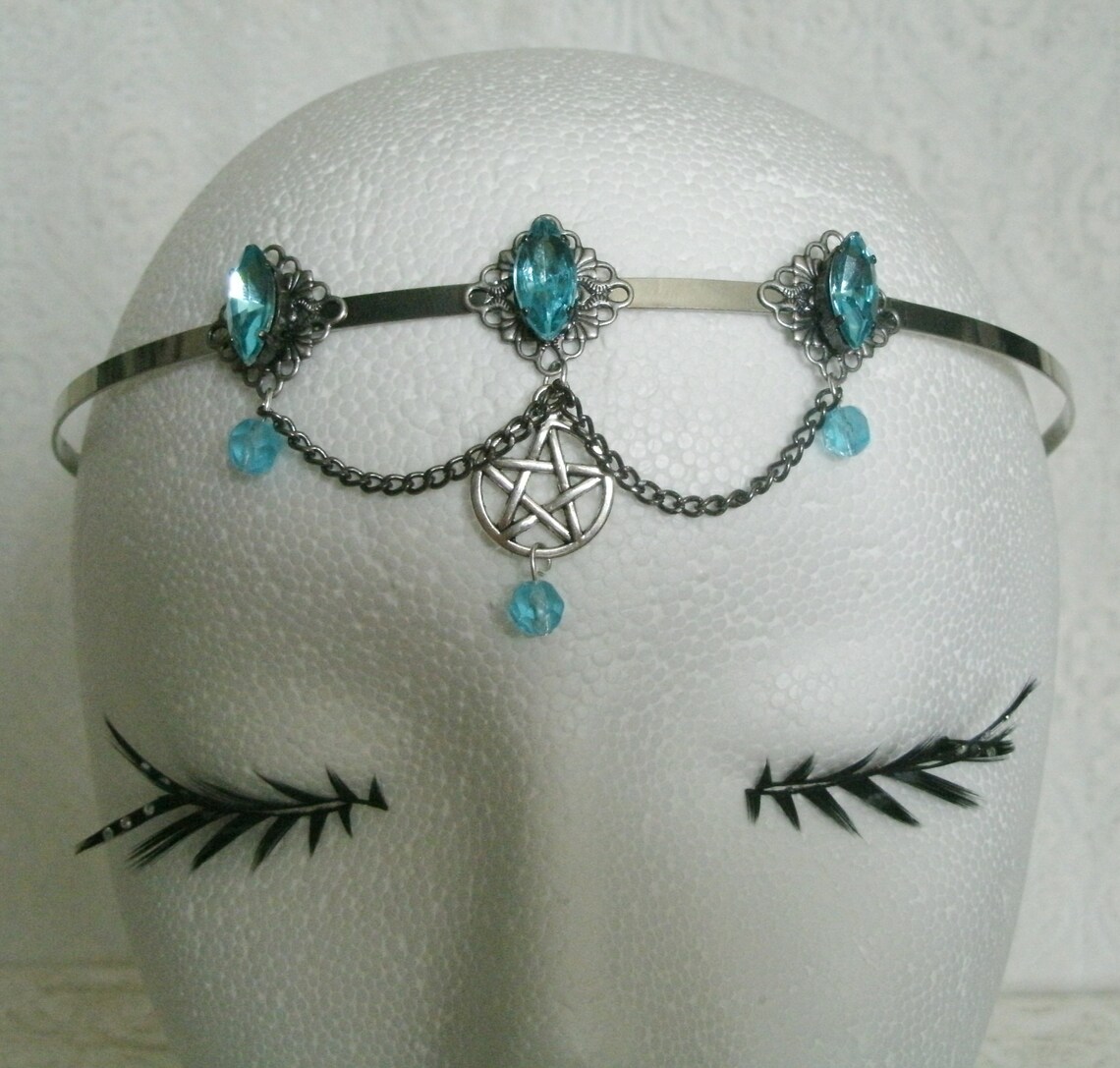 Blue Pentacle Circlet Wiccan Jewelry Pagan Jewelry Wicca Jewelry ...