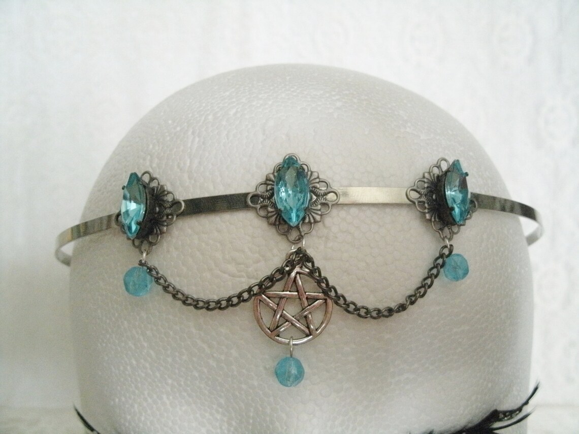 Blue Pentacle Circlet Wiccan Jewelry Pagan Jewelry Wicca Jewelry ...