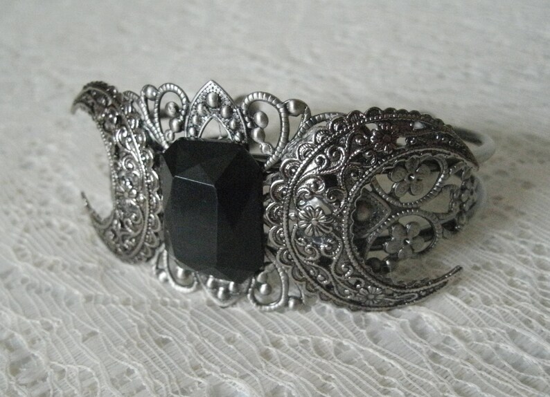 Obsidian Triple Moon Cuff Bracelet Wiccan Jewelry Pagan | Etsy
