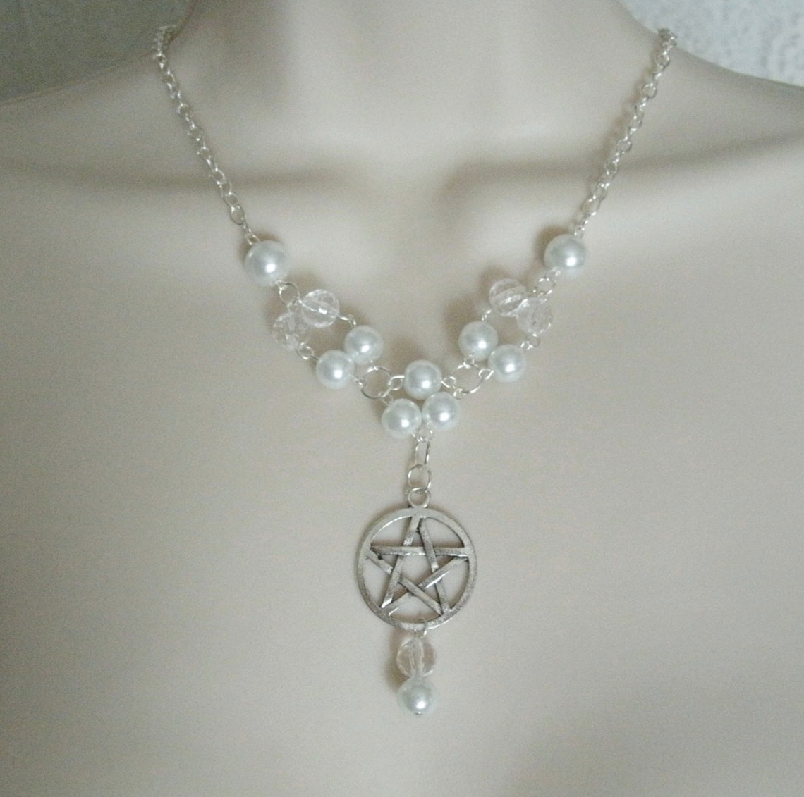 White Pentacle Necklace Wiccan Jewelry Pagan Jewelry Wicca Jewelry ...