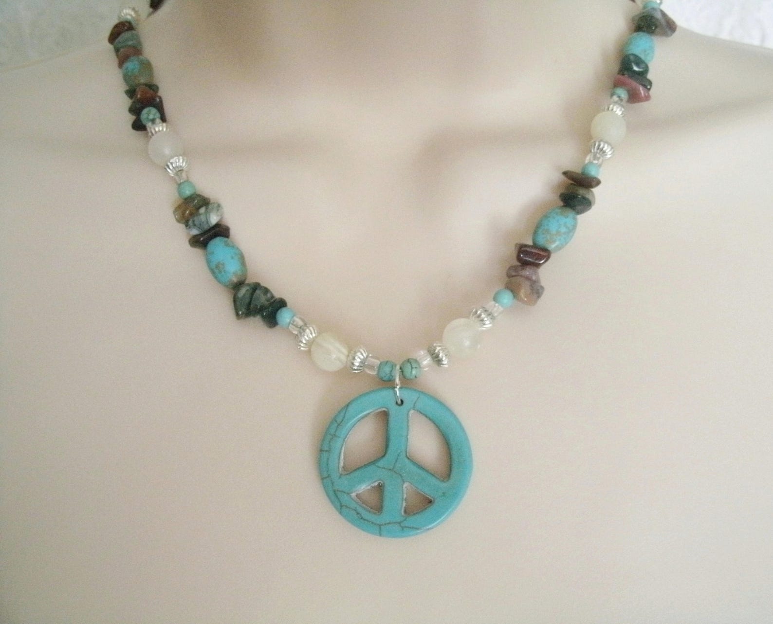 Turquoise Peace Sign Necklace Boho Jewelry Hippie Jewelry - Etsy