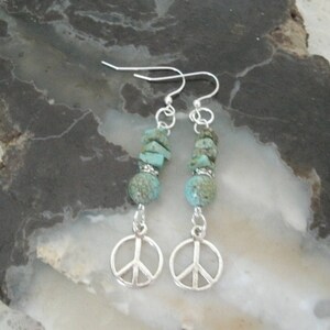 Turquoise Peace Sign Earrings Turquoise Jewelry Boho Jewelry Bohemian ...