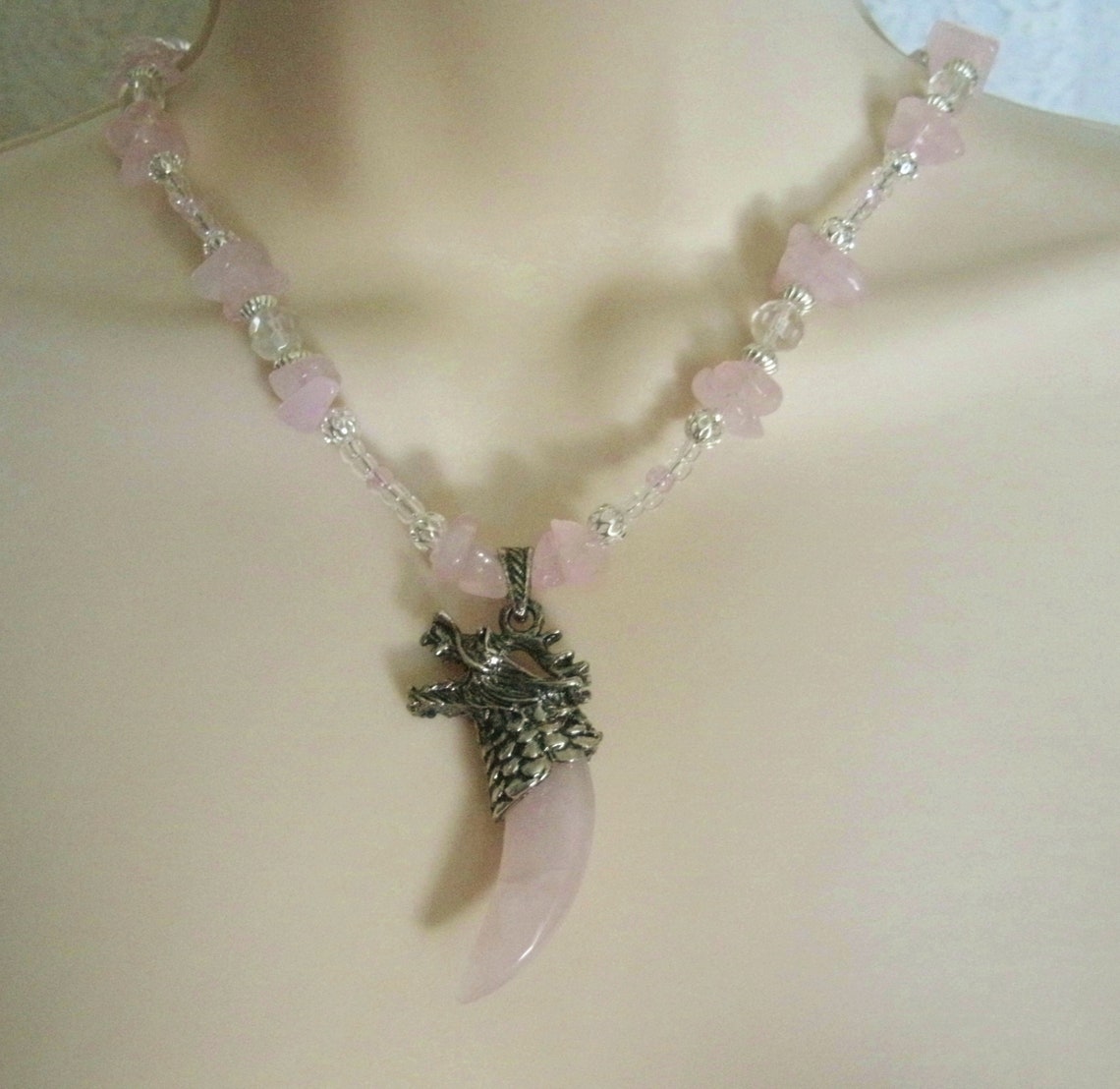 Rose Quartz Dragon Claw Necklace Dragon Jewelry Medieval - Etsy