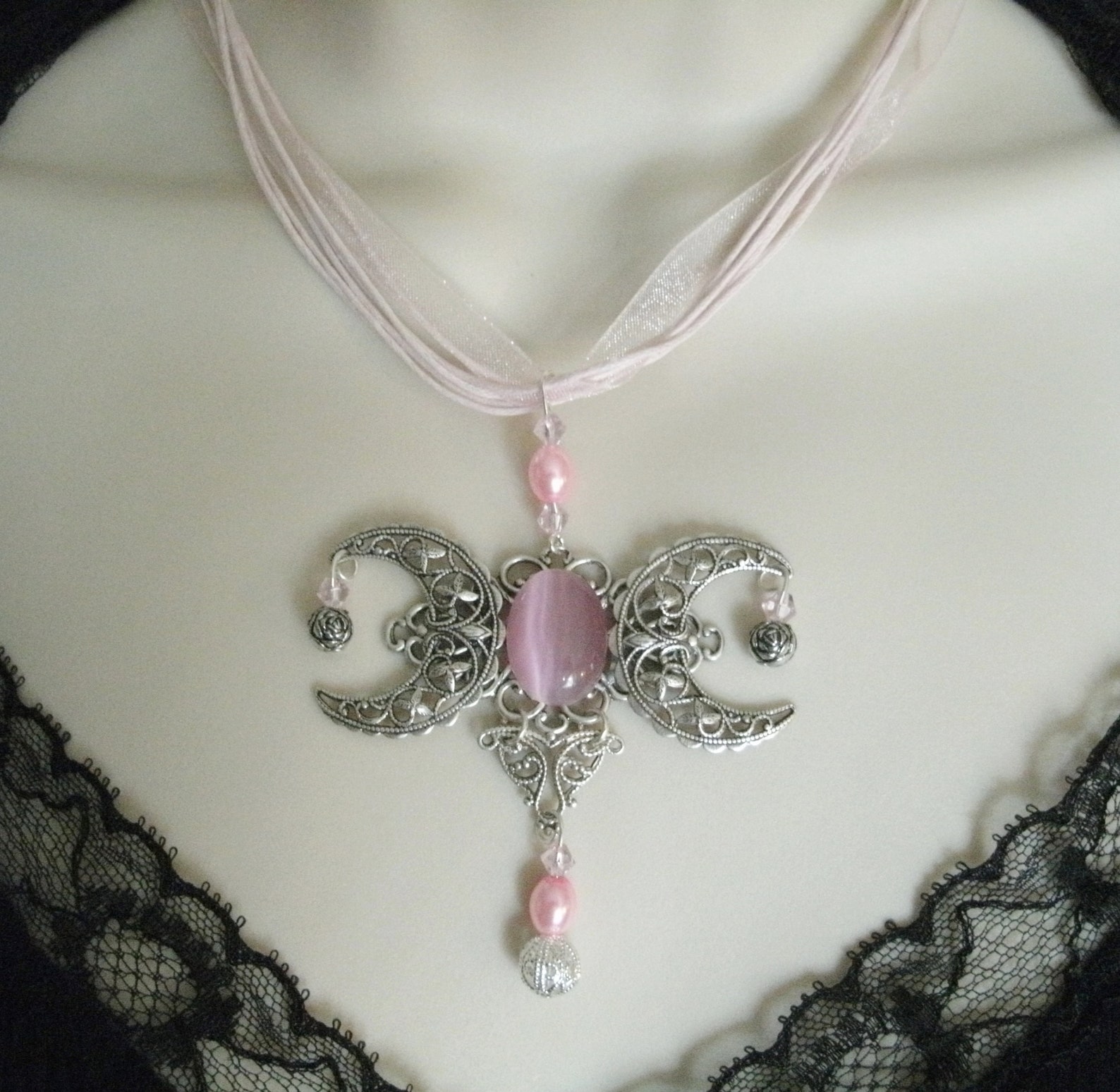Pink Triple Moon Goddess Necklace Wiccan Jewelry Pagan Jewelry Wicca ...