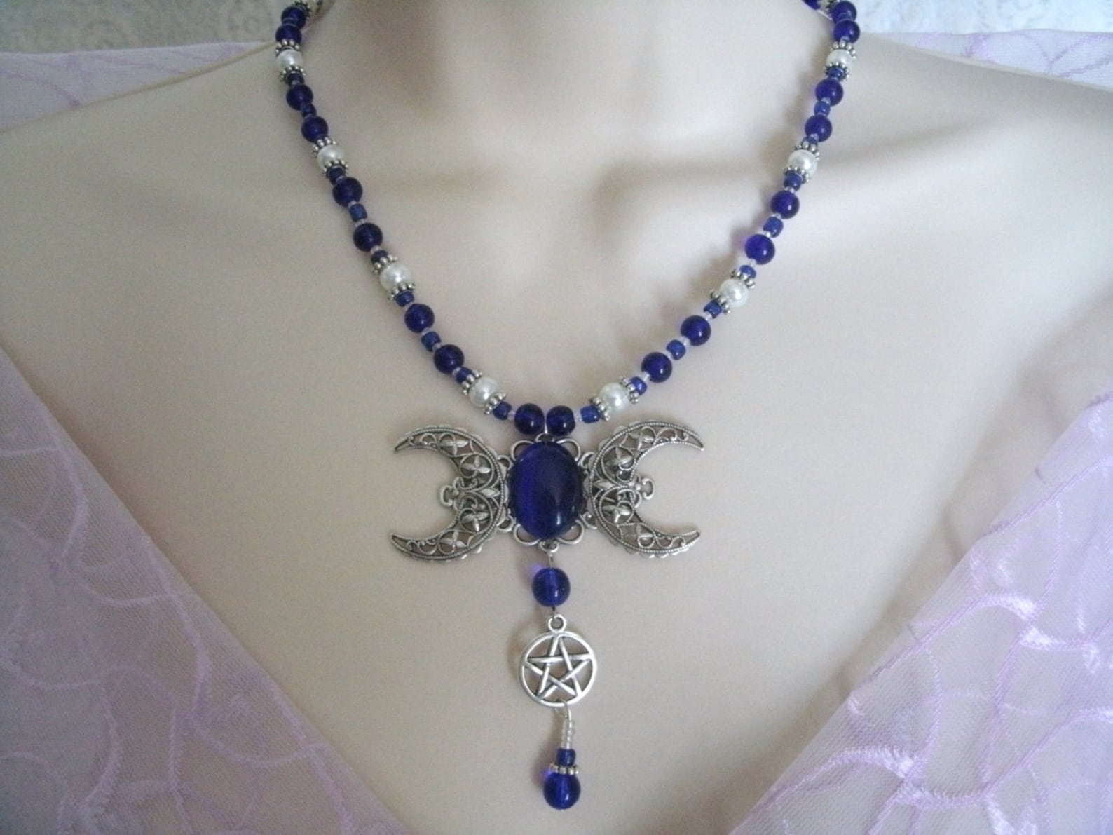 Triple Moon Goddess Pentacle Necklace Wiccan Jewelry Pagan | Etsy