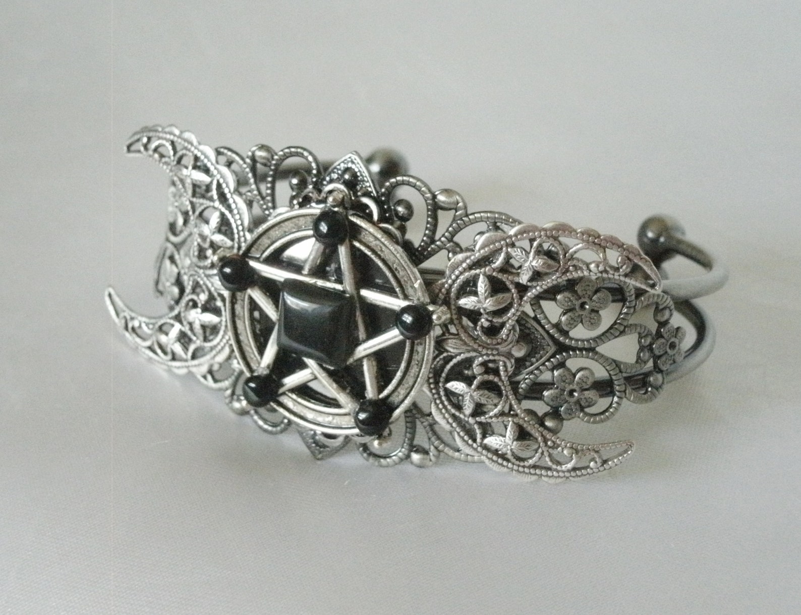 Obsidian Triple Moon Pentacle Bracelet Wiccan Jewelry Pagan | Etsy