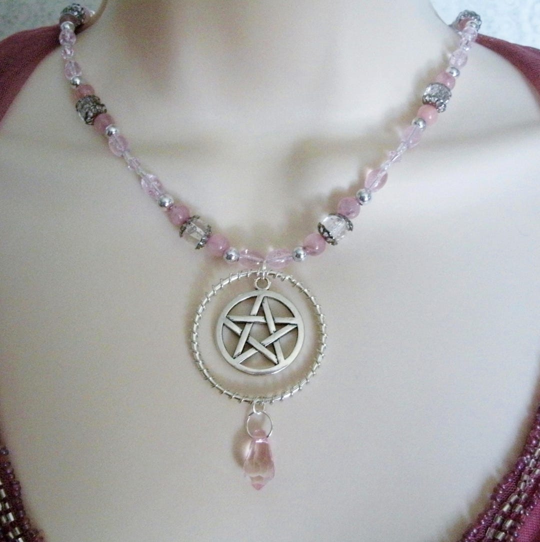 Pink Pentacle Necklace Cherry Quartz Wiccan Pagan Wicca Goddess ...