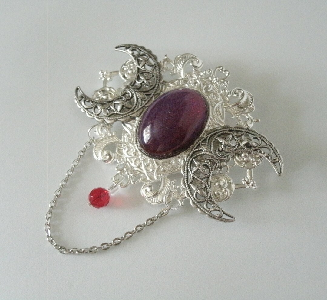 Dragons Breath Fire Opal Triple Moon Brooch Cloak Pin Wiccan Jewelry ...