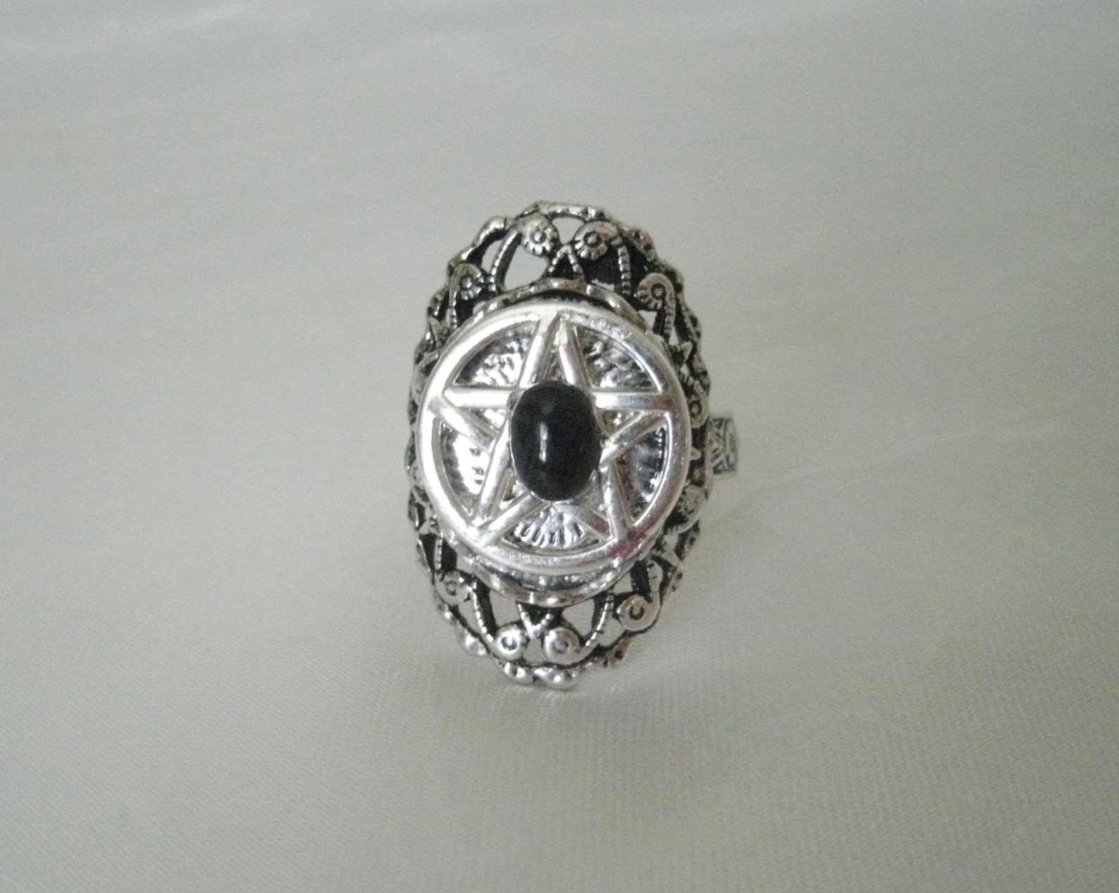 Obsidian Pentacle Ring, Wiccan Jewelry Pagan Jewelry Wicca Jewelry ...