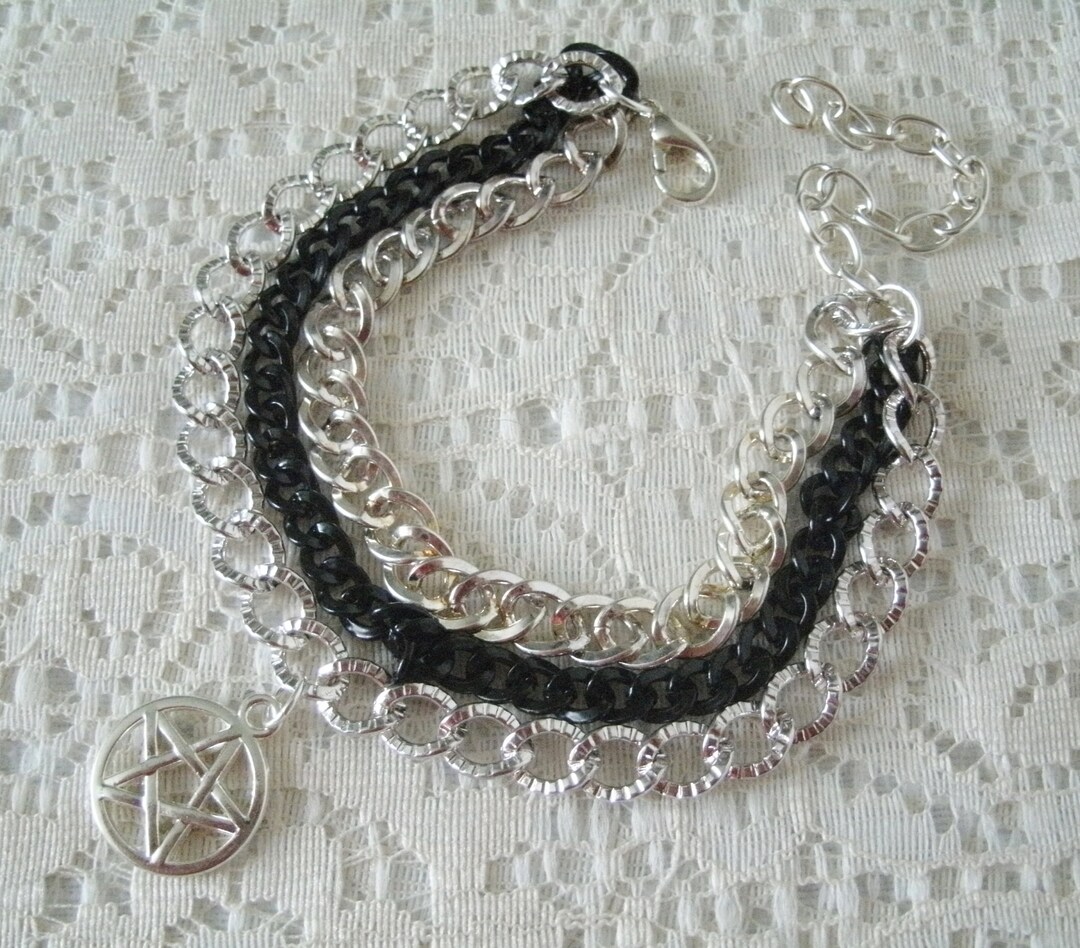 Triple Chain Pentacle Bracelet Wiccan Pagan Jewelry Wicca Priestess ...