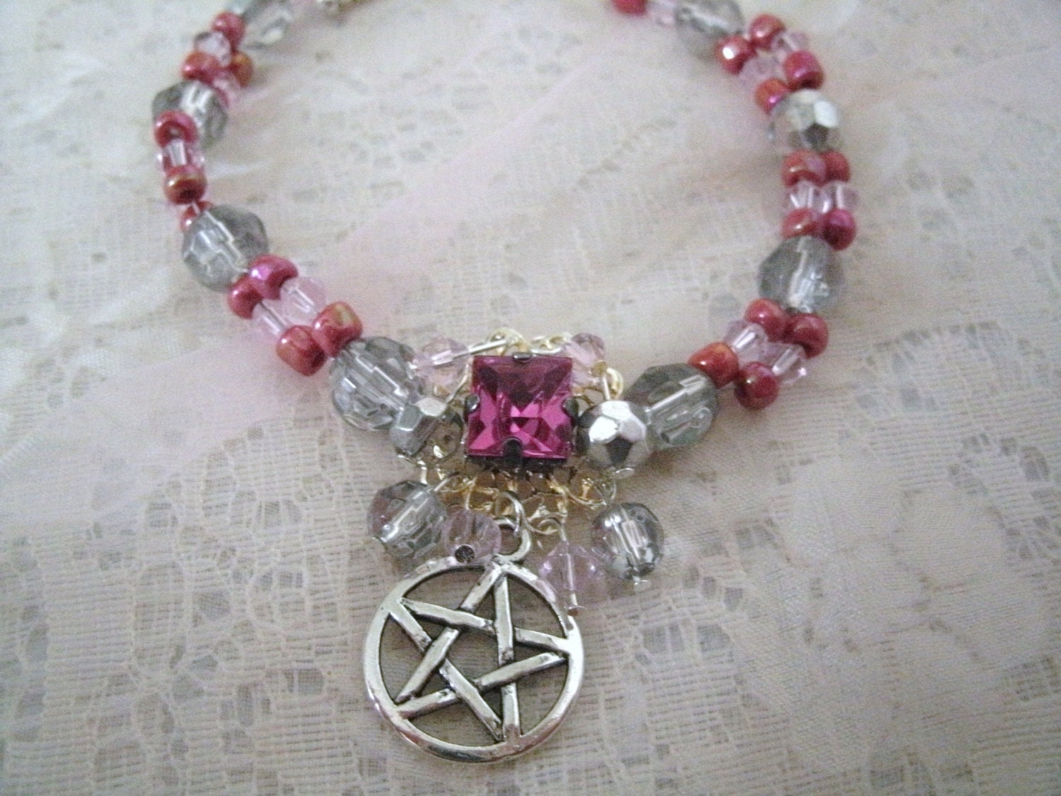 Pink Pentacle Bracelet Wiccan Jewelry Pagan Jewelry Wicca | Etsy