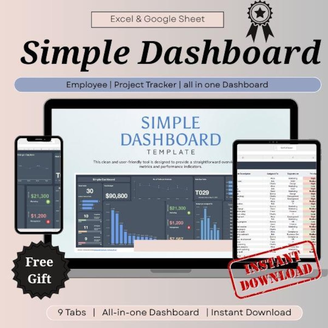 Simple Dashboard Template | Google Sheets Business Tracker | KPI Excel ...