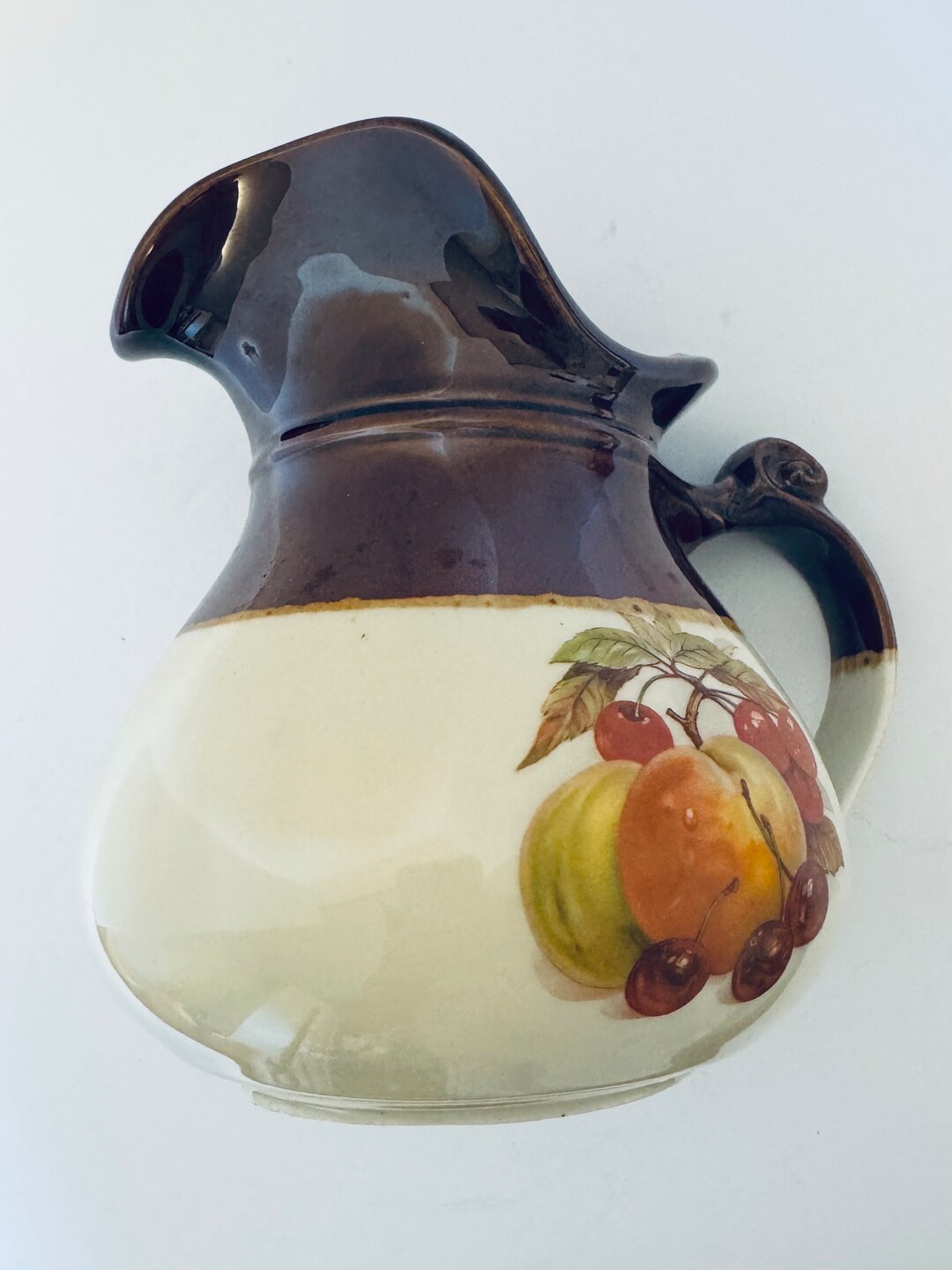 Mccoy Fruit Festival Pitcher Peach Large Brown Drip Pottery 7515 USA 48 ...