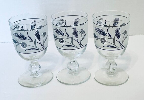 Libbey Stemmed Footed Water Glass Goblet Silver Frosted Wheat - Etsy