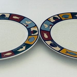 Nantucket Studio Nova Mikasa Two Salad Plates Shore Symbols on Blue Rim ...