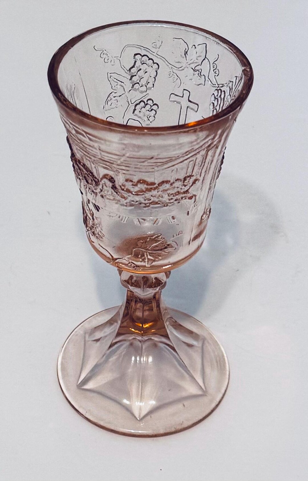 Tiara Exclusive Pink Last Supper Goblet by Indiana Glass 1970’s Cross ...