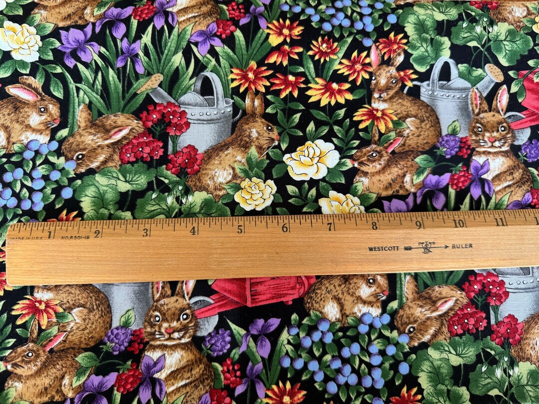 Timeless Treasure Fabric Rabbits Floral Hi-fashion 1 1/4 Yards 36" Wide ...