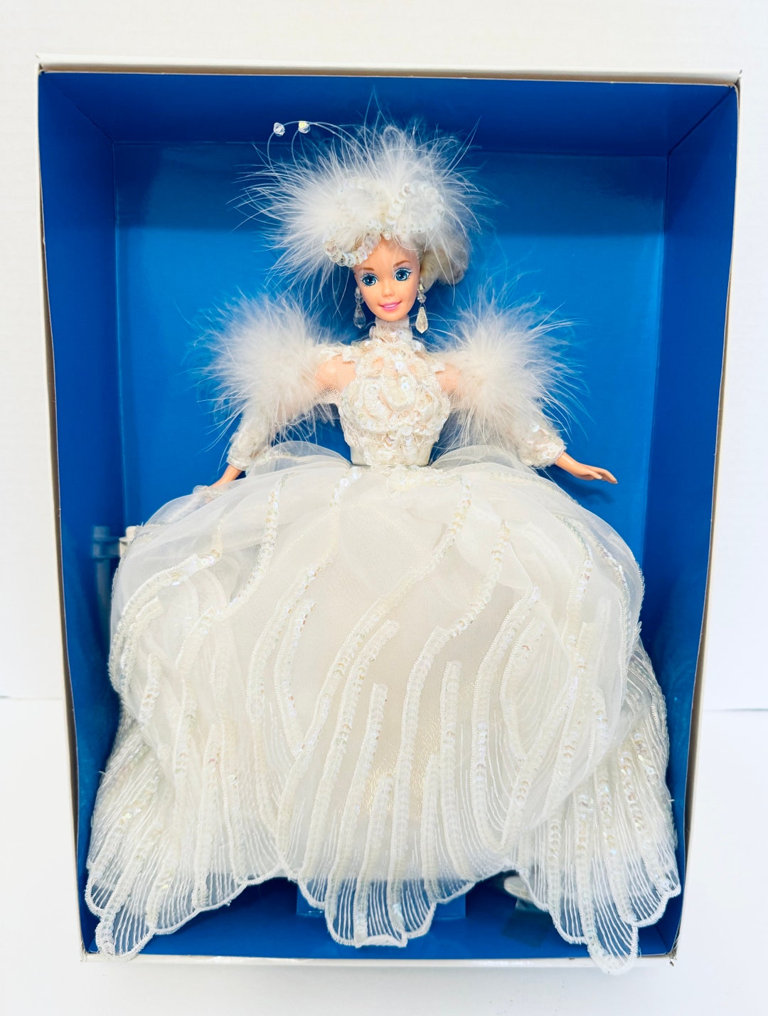Snow Princess Winter Barbie Doll White Fur Sequin Enchanted Seasons ...