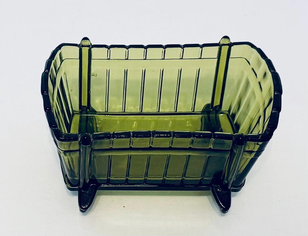 Indiana Glass Olive Green Cradle Shaped Candy Nut Cracker Dish Vintage ...