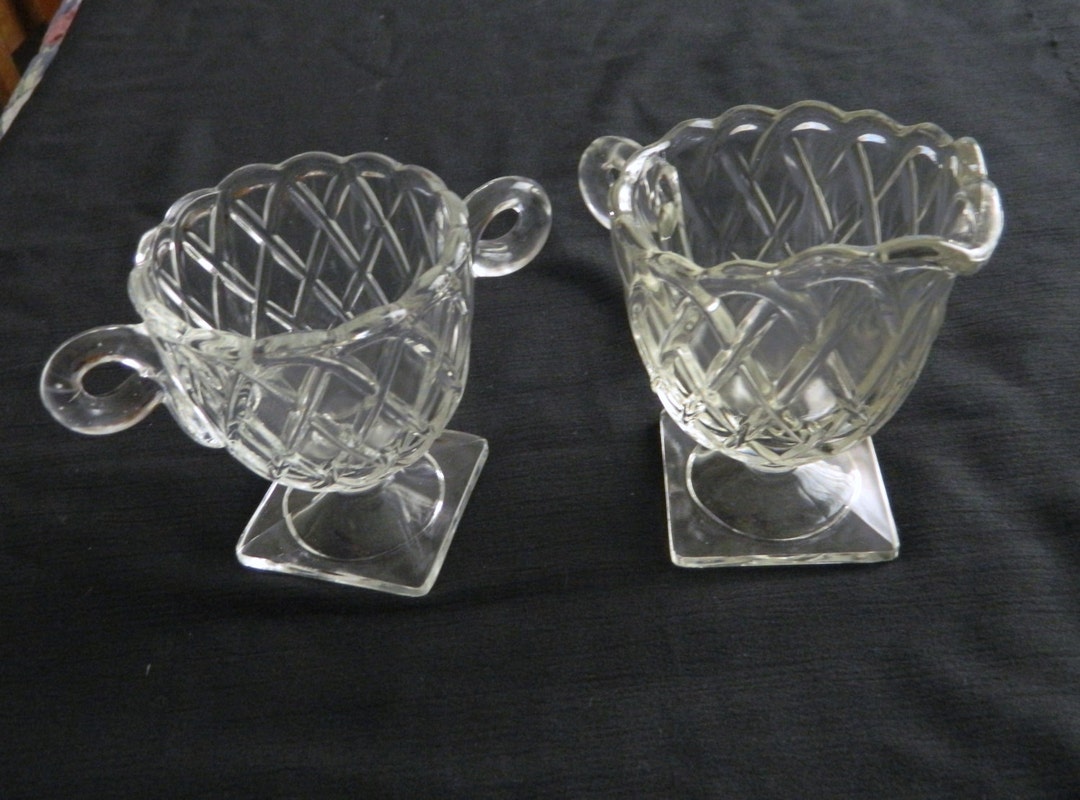 Indiana Glass Pretzel Pattern Footed Open Sugar Bowl and Creamer Clear ...