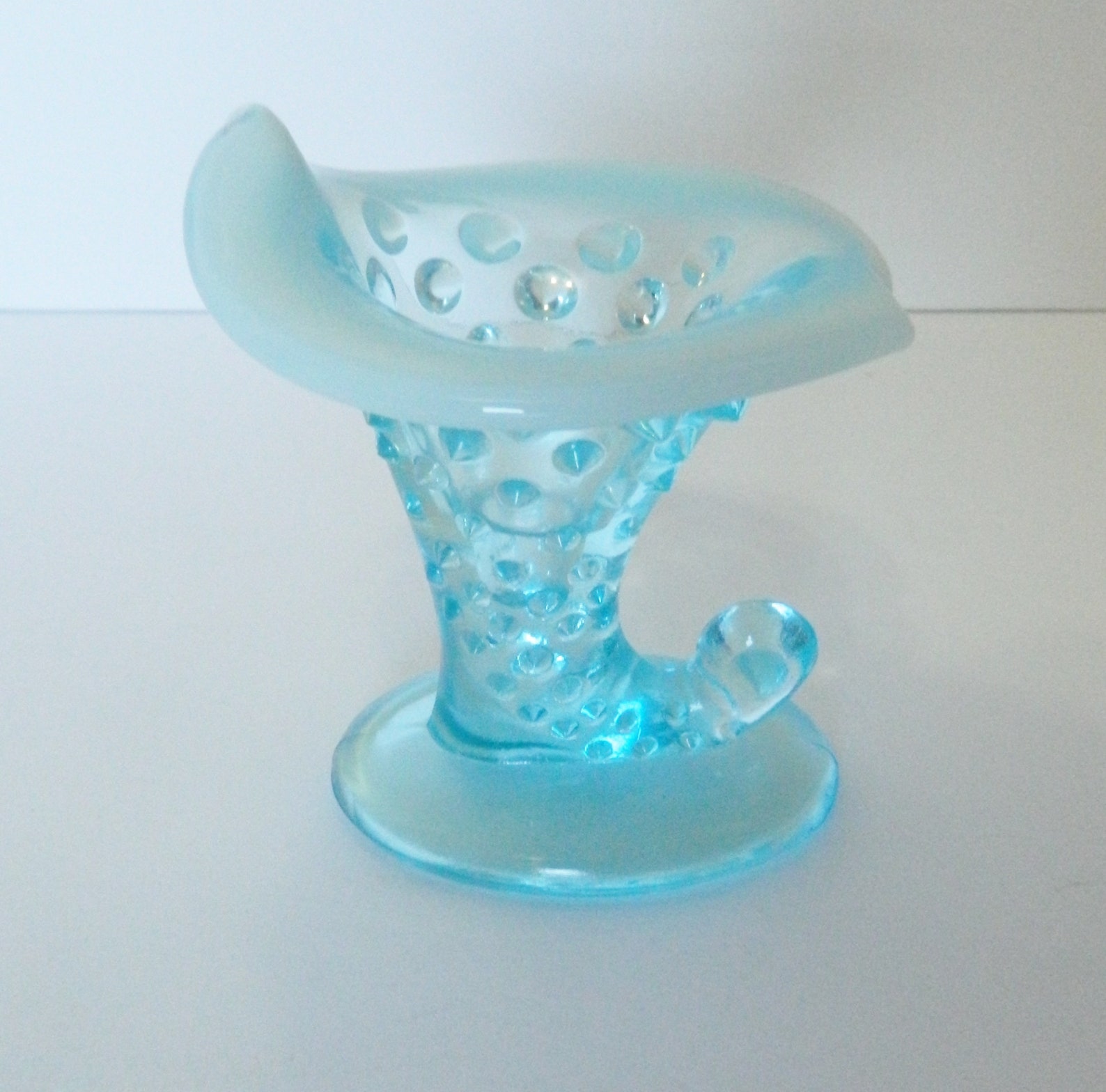Fenton Art Glass Blue Hobnail Opalescent Cornucopia Bud Vase | Etsy