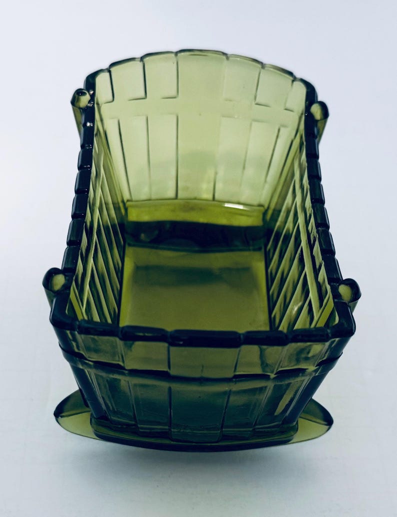 Indiana Glass Olive Green Cradle Shaped Candy Nut Cracker Dish Vintage ...
