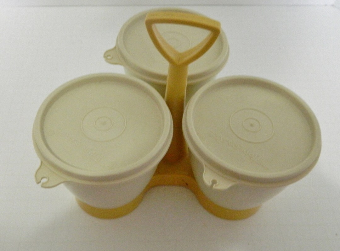 Tupperware 757-9 Condiment Caddy Server Three Bowls Lids No Spoons ...