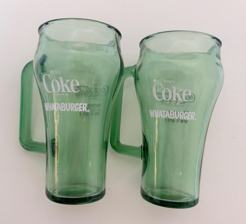 Coca Cola Whataburger Cowboy Coke Glasses Mugs With Handle Green 16 ...