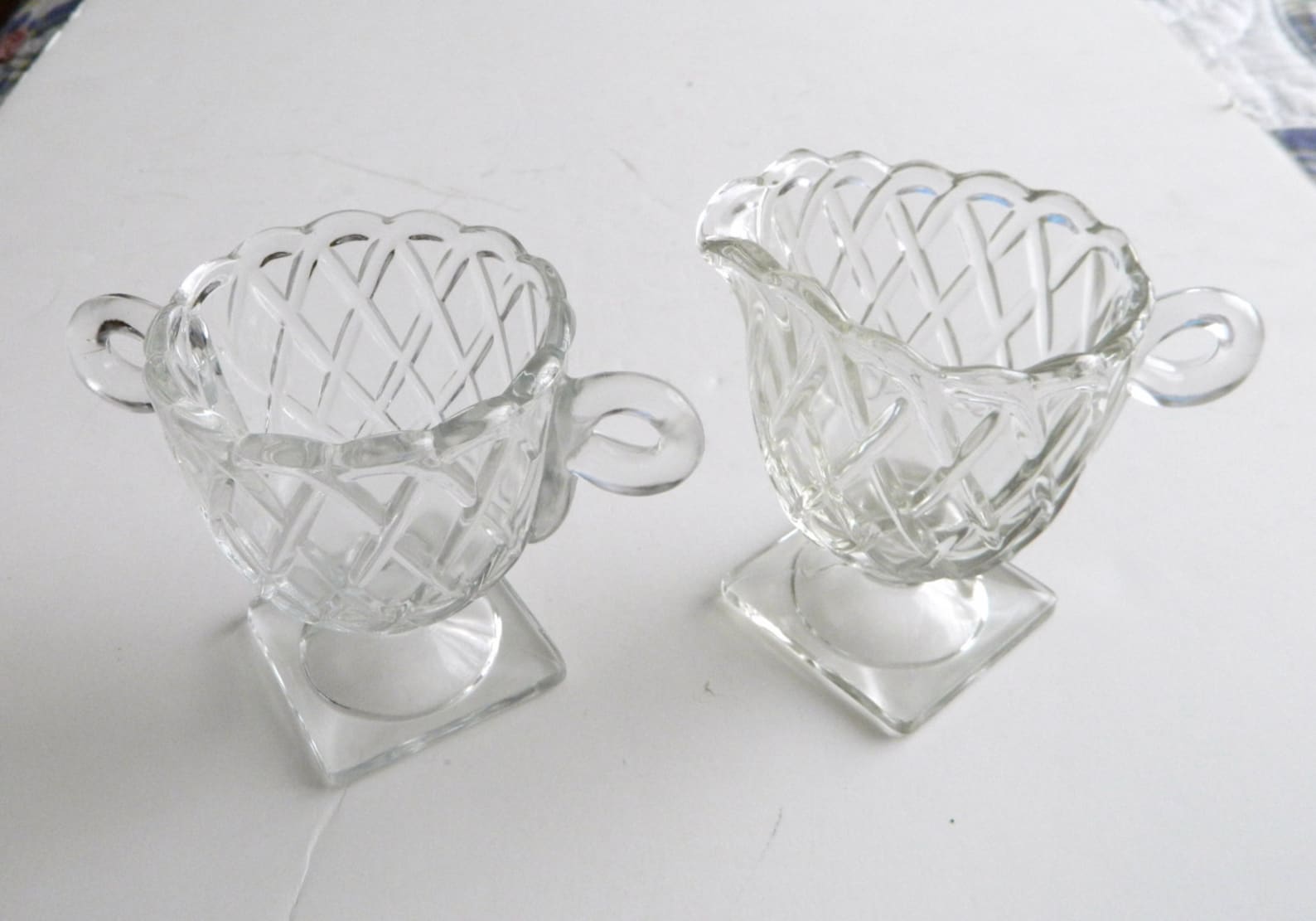 Indiana Glass Pretzel Pattern Footed Open Sugar Bowl and Creamer Clear ...