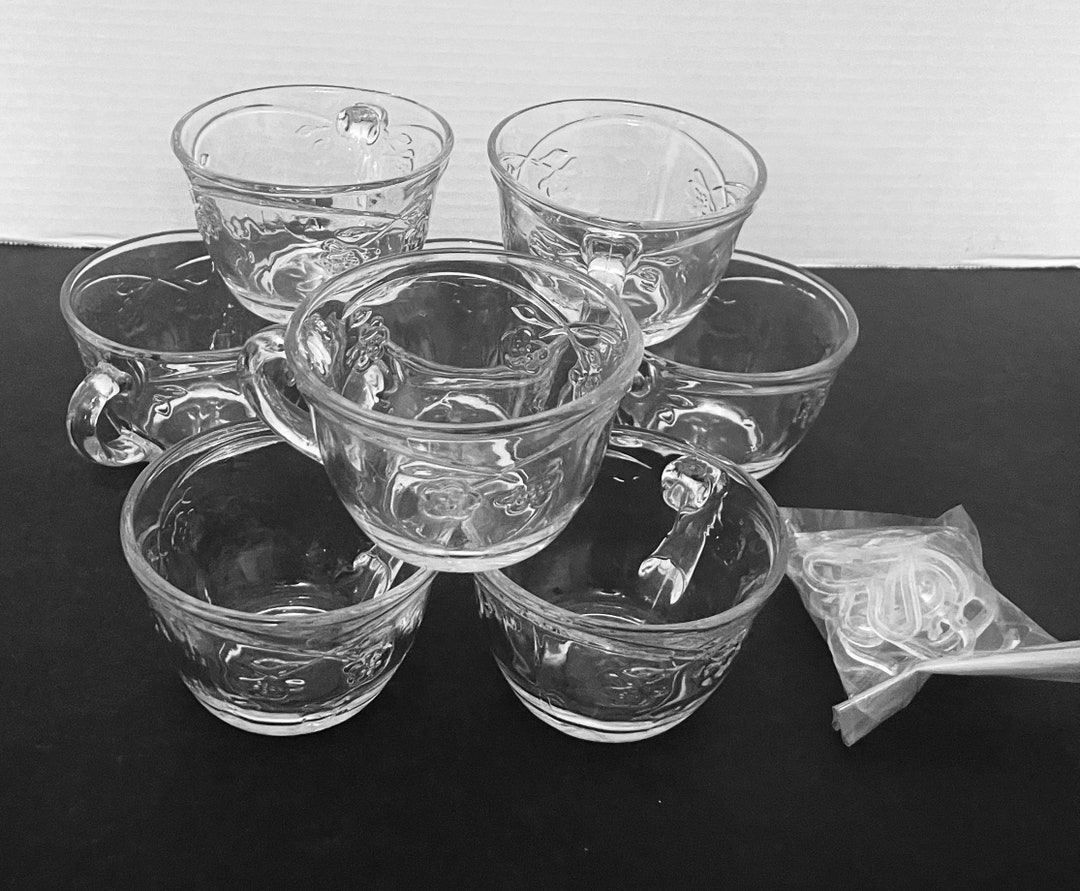 Anchor Hocking Savannah Toscany Clear Glass Punch Coffee Tea Cups Lot ...