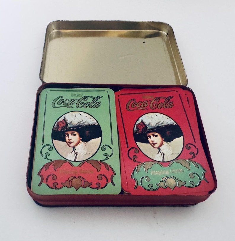 Coca Cola Vintage Playing Cards Tin Victorian Lady With Two Decks ...