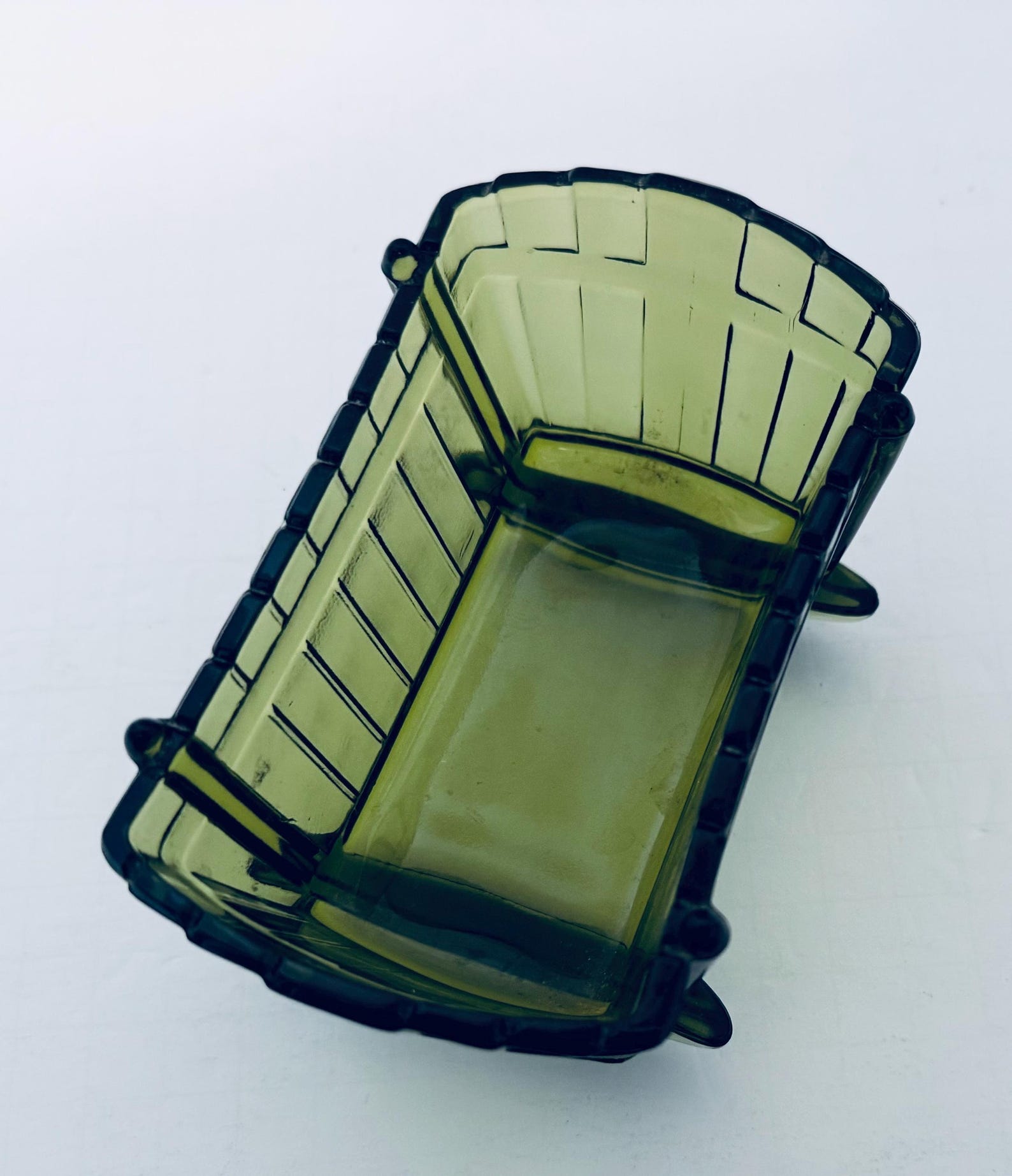 Indiana Glass Olive Green Cradle Shaped Candy Nut Cracker Dish Vintage ...