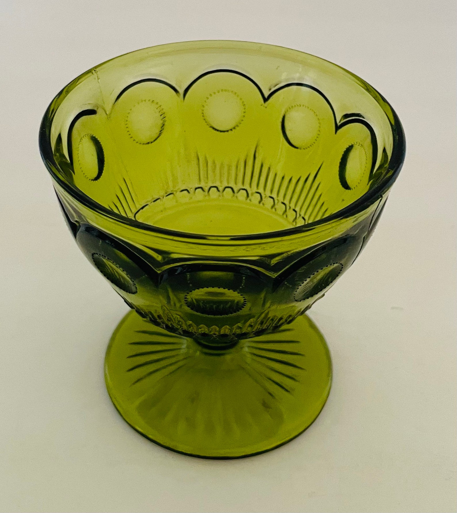 Bartlett Collins Bullseye Cane Crystal Avocado Green Glass Low Sherbet ...