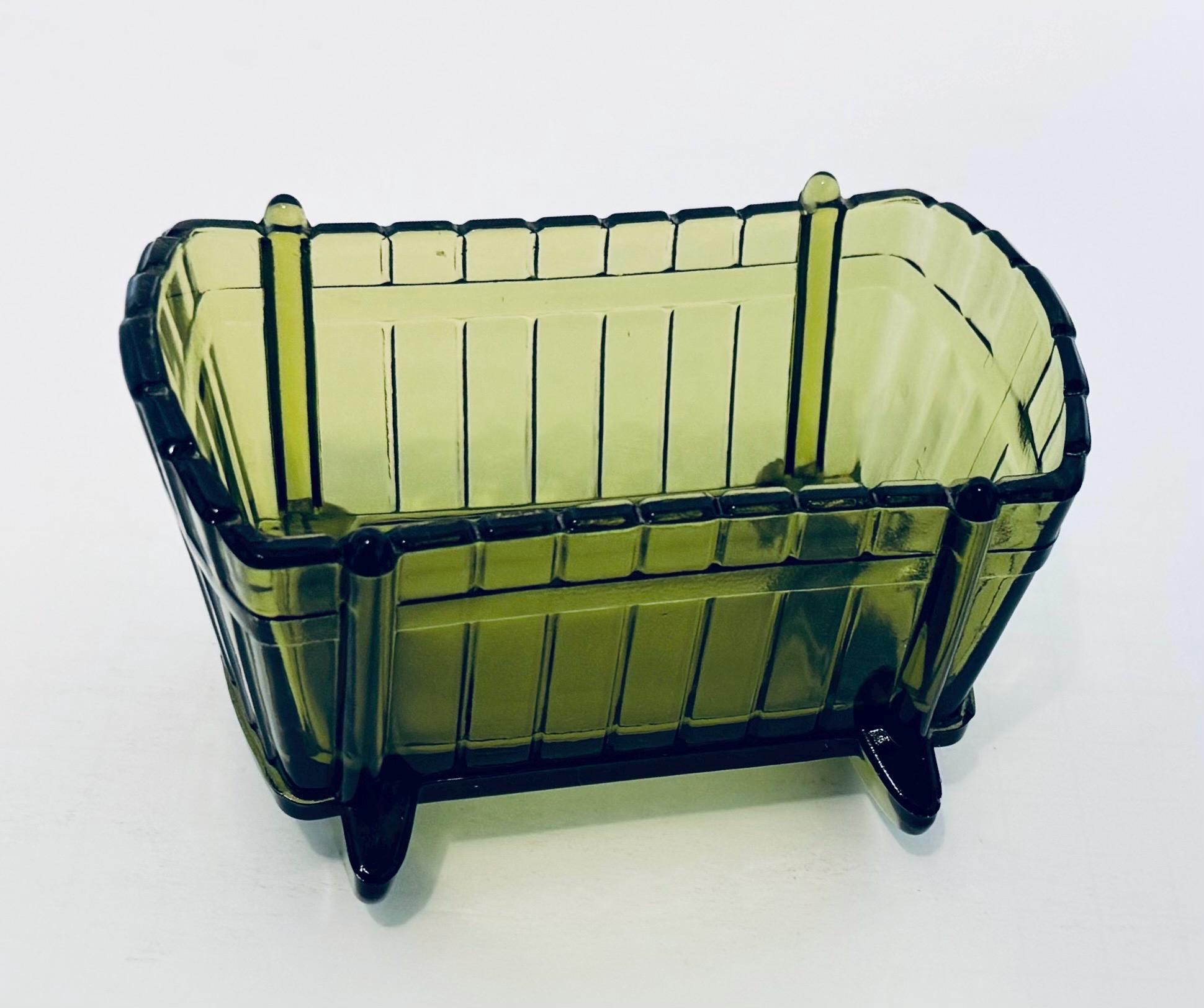 Indiana Glass Olive Green Cradle Shaped Candy Nut Cracker Dish Vintage ...