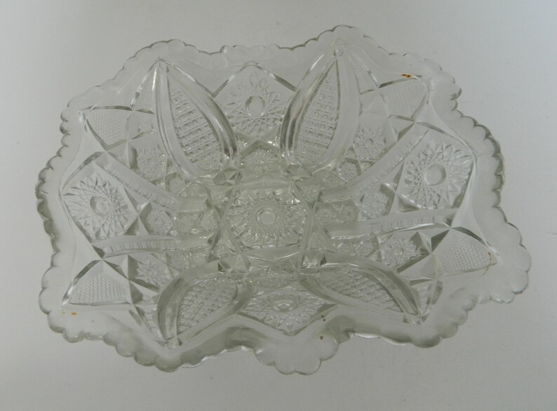 Indiana Glass Paneled Daisy & Fine Cut Rectangular Salad Serving Bowl ...