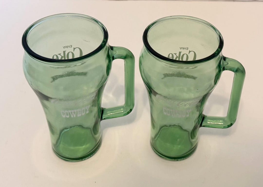 Coca Cola Whataburger Cowboy Coke Glasses Mugs With Handle Green 16 ...