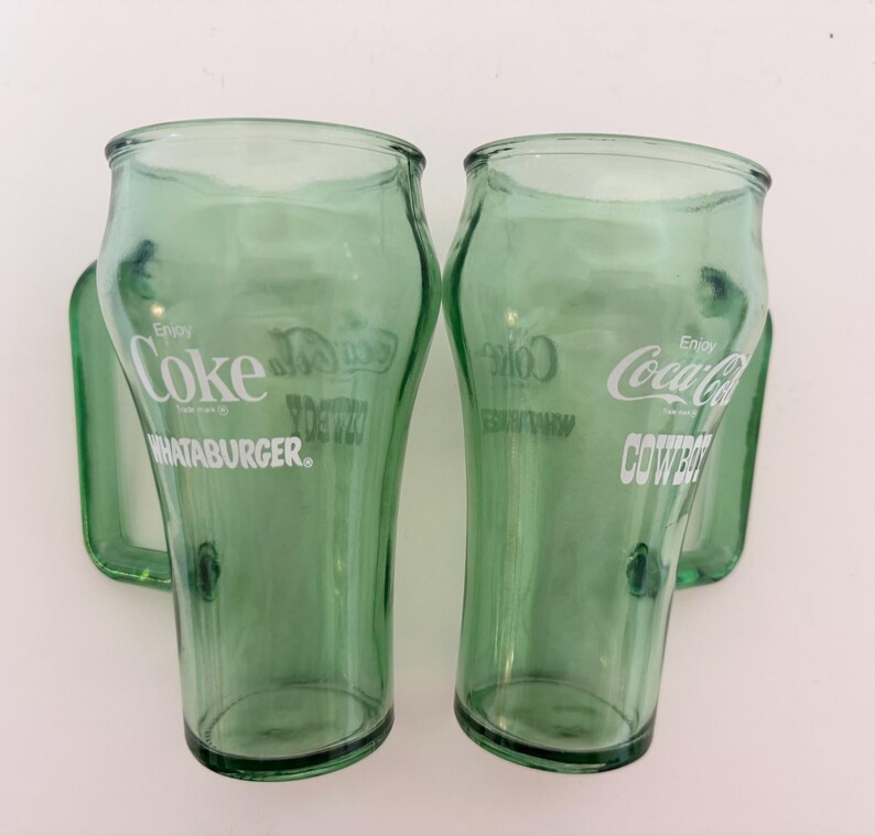 Coca Cola Whataburger Cowboy Coke Glasses Mugs With Handle Green 16 ...