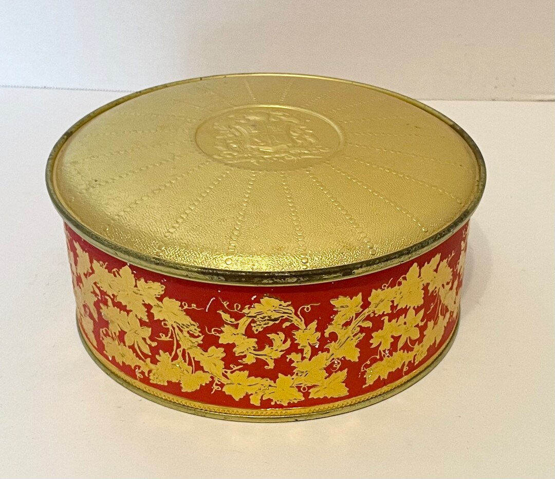 Guildcraft New York USA Gold & Red Tin Container Round Sewing Box ...