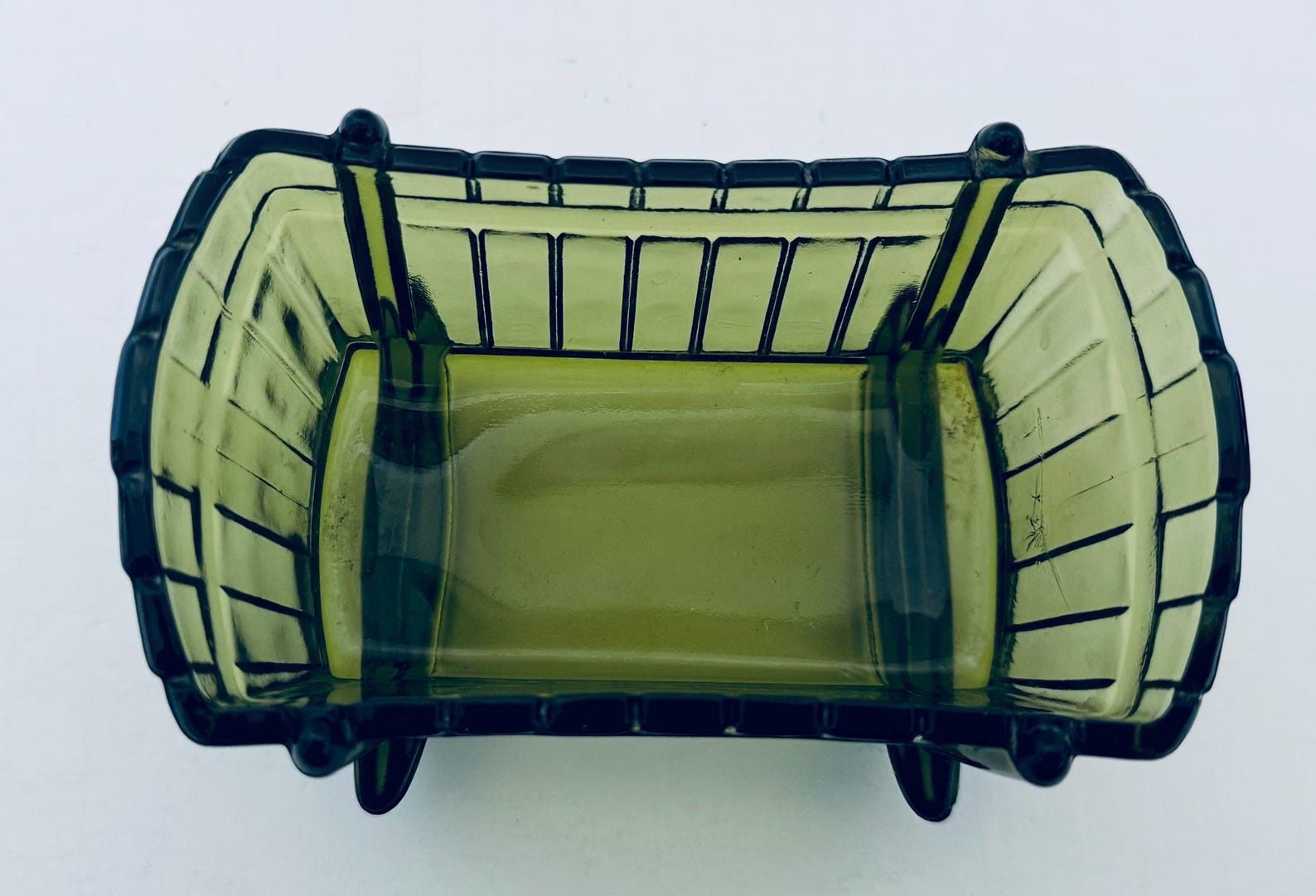 Indiana Glass Olive Green Cradle Shaped Candy Nut Cracker Dish Vintage ...