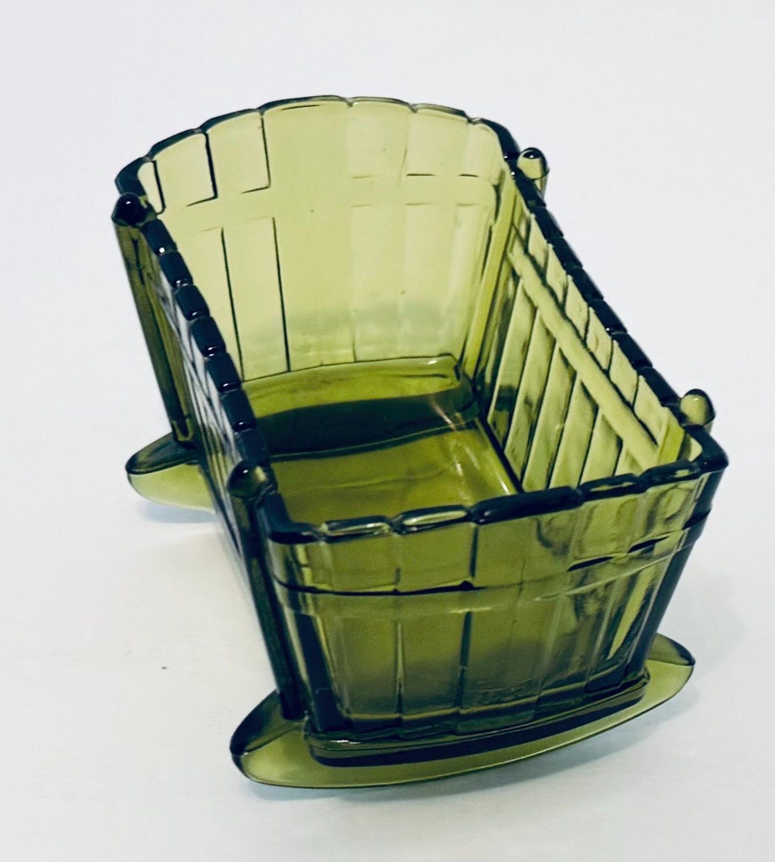 Indiana Glass Olive Green Cradle Shaped Candy Nut Cracker Dish Vintage ...
