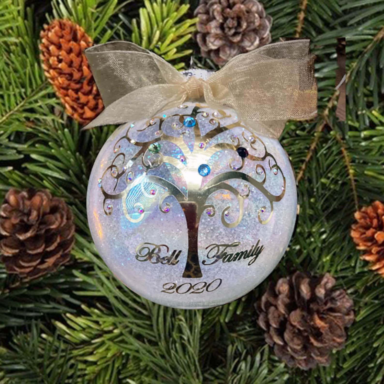 Personalized Glass Family Tree Christmas Ornament With Genuine - Etsy