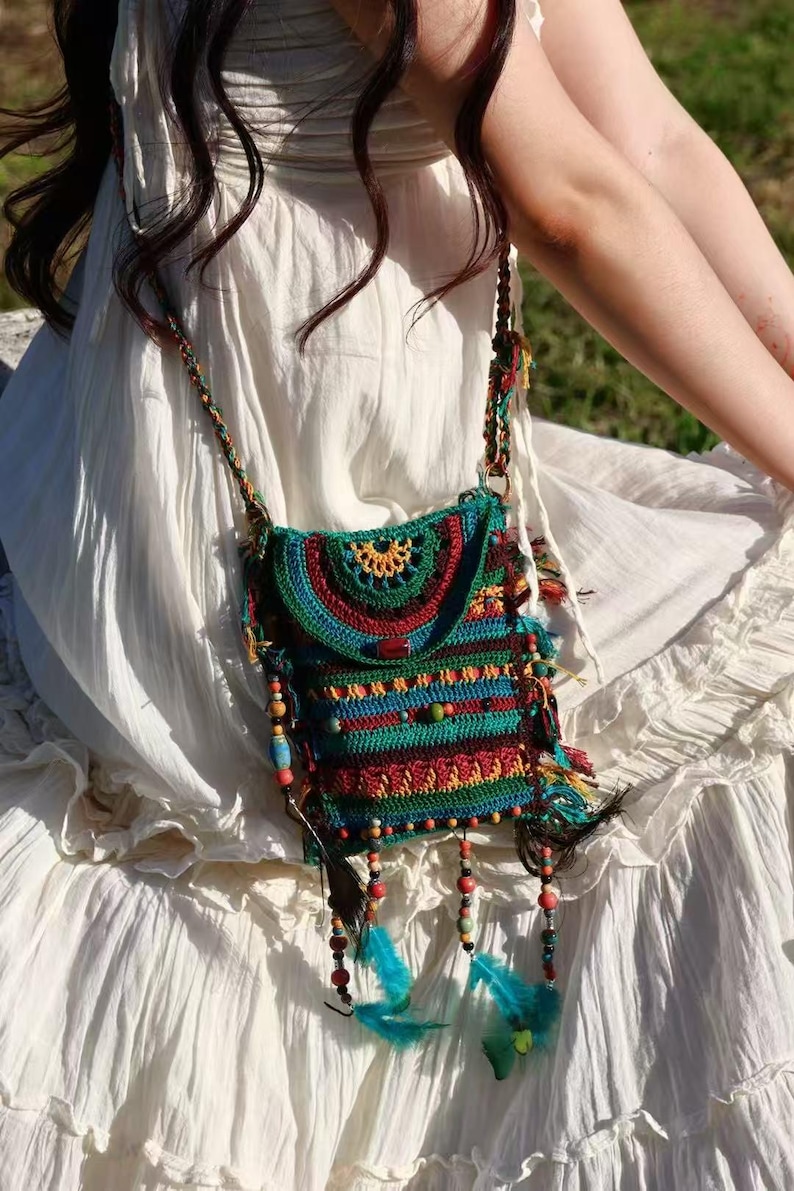 Handmade Crochet Peacock Crossbody Bag: Beaded Boho Style - Etsy