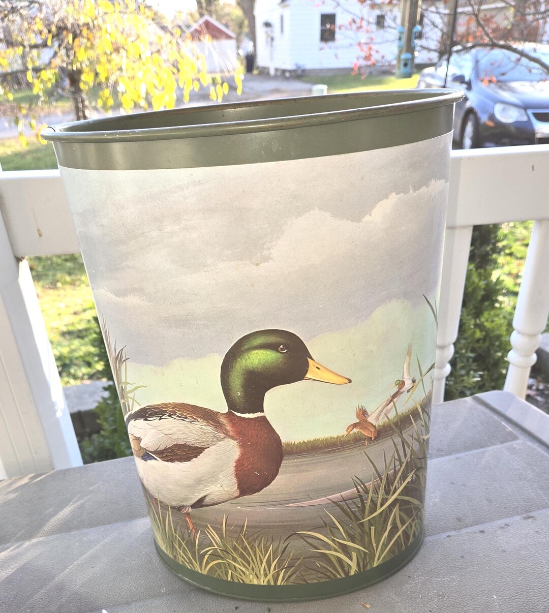 Vintage Metal Wastebasket Trash Can Ducks in the Swamp Paper Print on ...