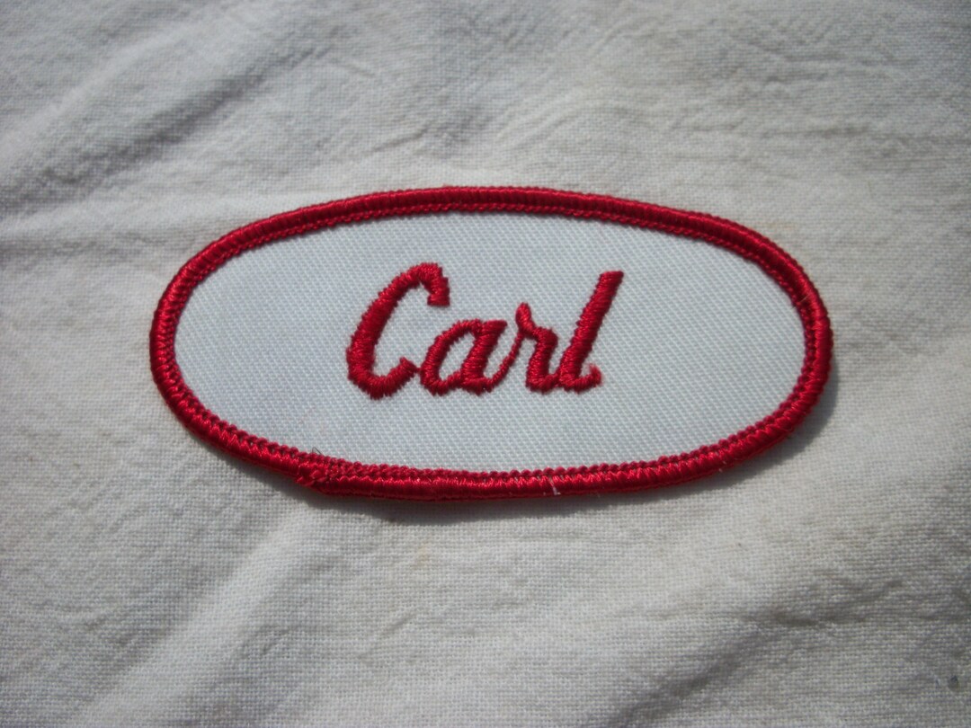 Vintage carl Work Shirt Patch Red and White Oval - Etsy