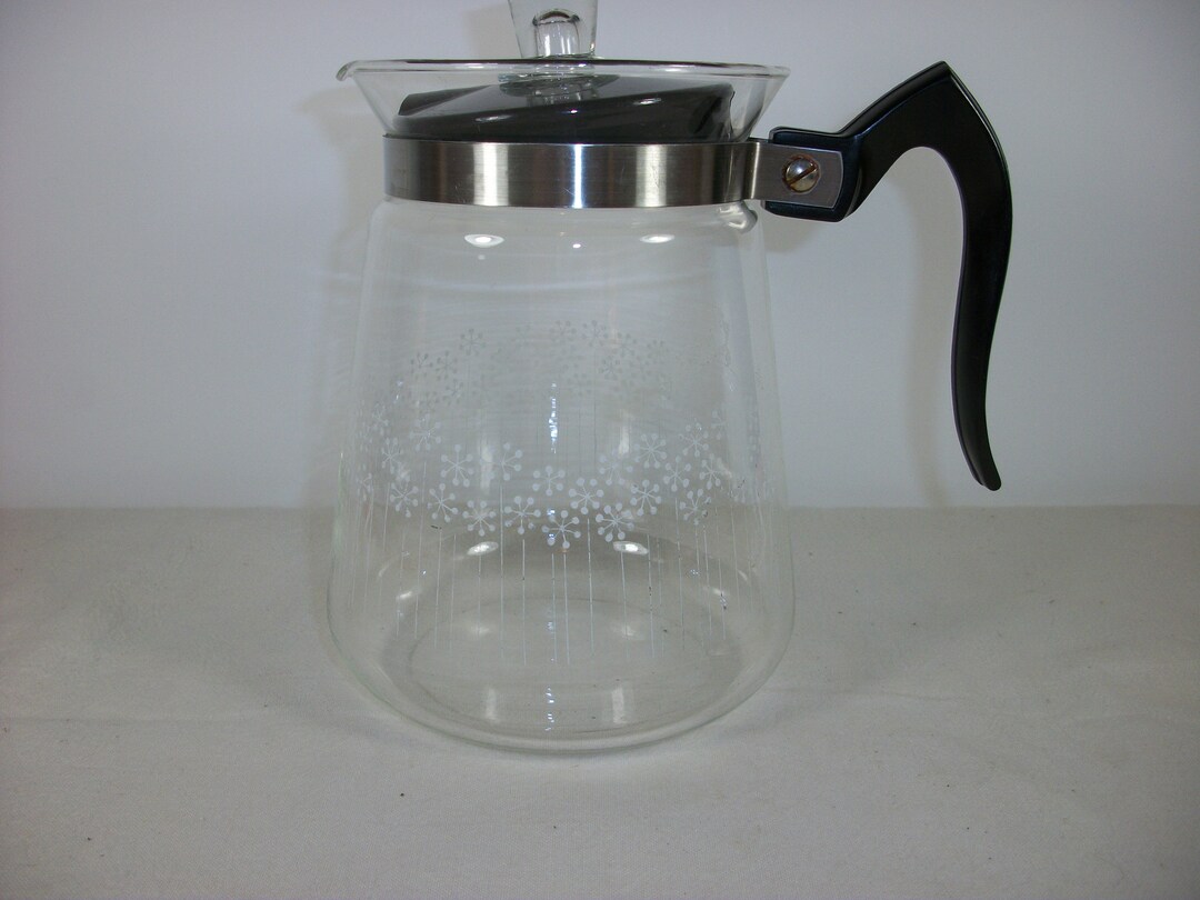 Vintage Cory Clear Glass Coffee Pot With Lid White Flowers 8 - Etsy