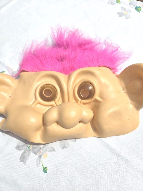 Vintage Rubber Face Troll Doll Half Mask Pink Hair fr… - Gem