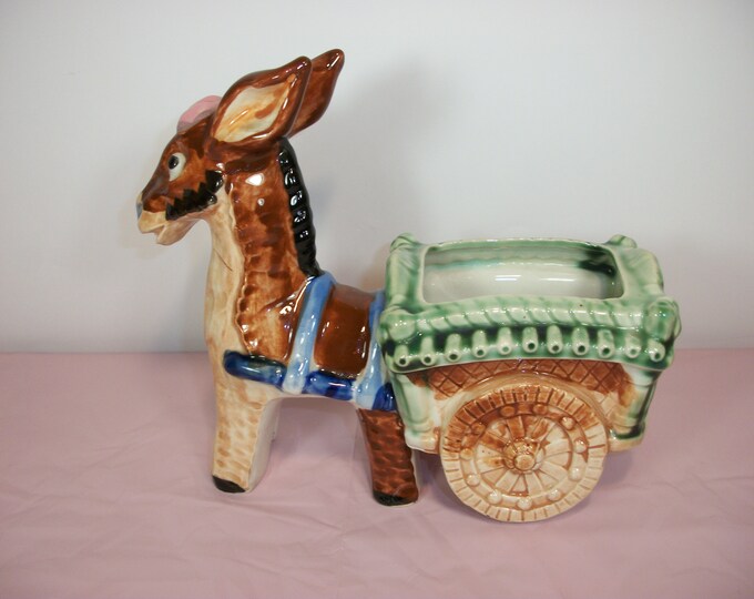 Vintage Mid-century Occupied Japan Ceramic Donkey Pulling a Wagon ...