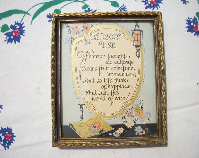 Vintage Antique Motto Graph in Original Frame "a Joyous Task" the Cin ...