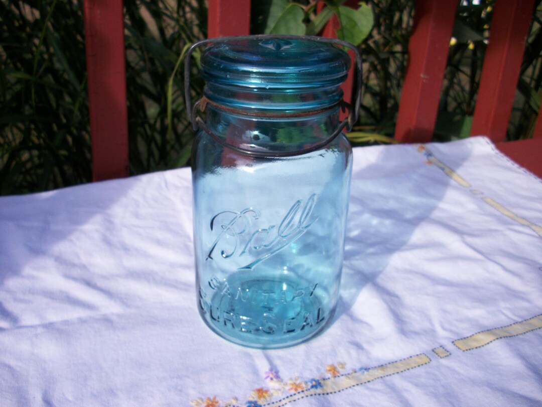 Vintage Antique Ball Sanitary Sure Seal Jar With Metal Bail and Glass ...