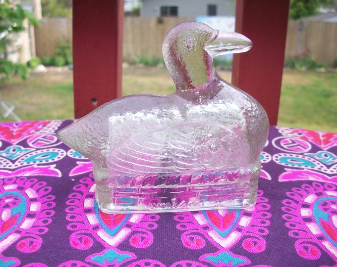Vintage Clear Glass Candy Container Victory Glass Duck on a Basket - Etsy